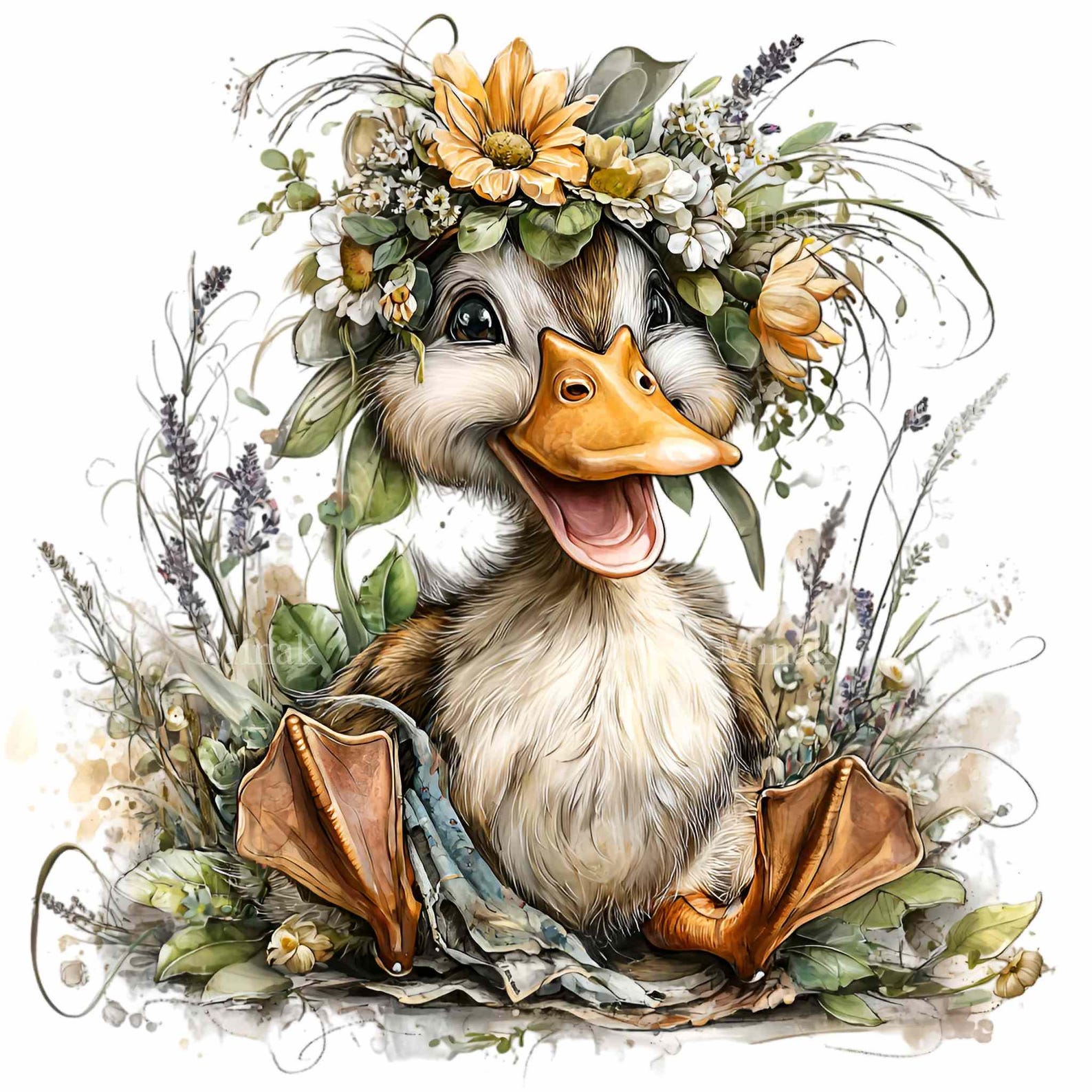 12 PNG Floral Duckling Clipart – Cute Duck PNG – Spring Animal ...