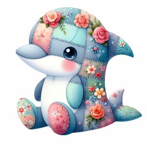 12 Patchwork Dolphin PNG Clipart, Cute Floral Dolphin With Buttons and ...