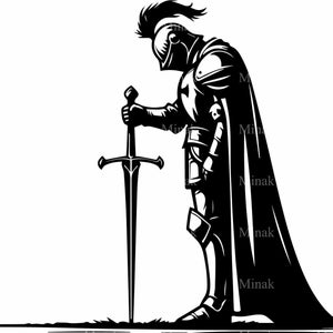 6 SVG Praying Knight SVG Cut File – Warrior in Armor Silhouette ...
