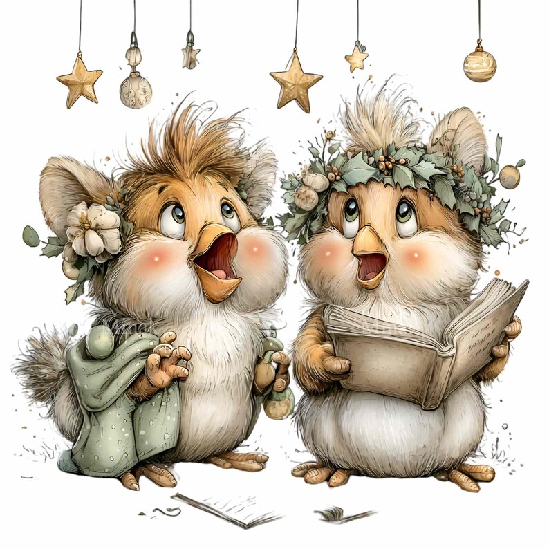 15 PNG Caroling Chicks Clipart – Christmas Birds PNG – Cute Singing ...