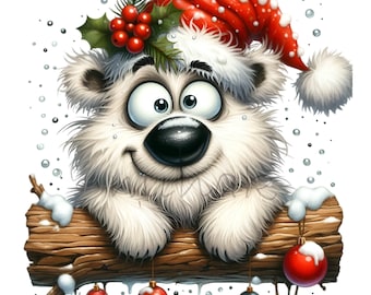 Christmas Polar Bear With Santa Hat SVG PNG – Cute Holiday Bear Clipart ...