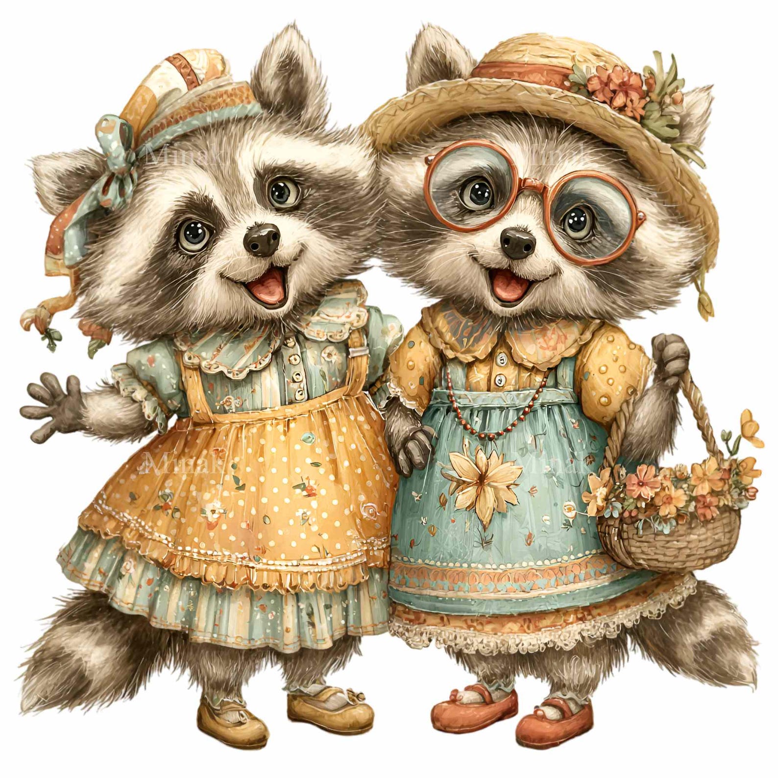 15 PNG Raccoon Friends Clipart – Cute Watercolor PNG – Spring Animal ...