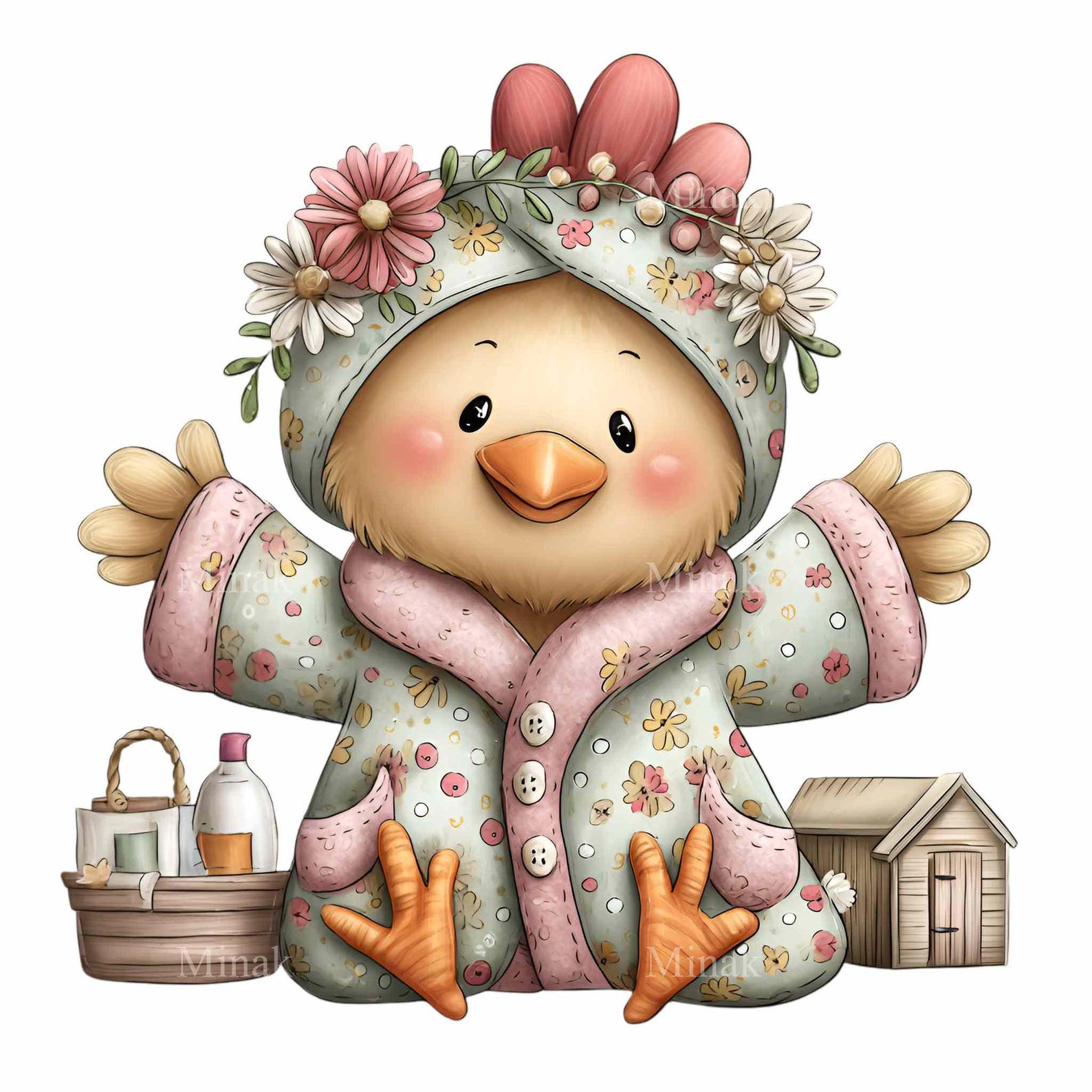 16 PNG Spring Chick Clipart – Cute Flower Crown Bird in Boots and Dress ...