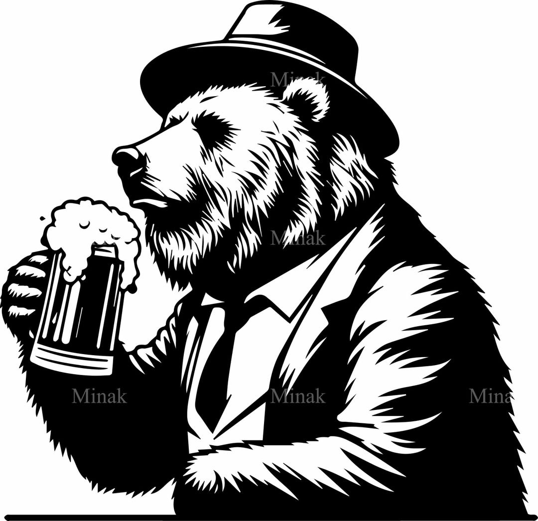 6 SVG Beer Drinking Bear, Grizzly in Suit Clipart, Mens Bar Decor - Etsy