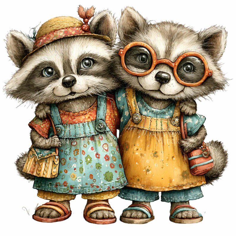 15 PNG Raccoon Friends Clipart – Cute Watercolor PNG – Spring Animal ...