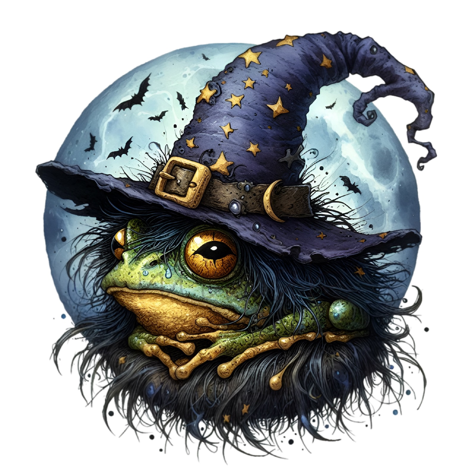 Witch Frog Clipart 12 Magical Moon & Bat PNG, Halloween Illustration ...