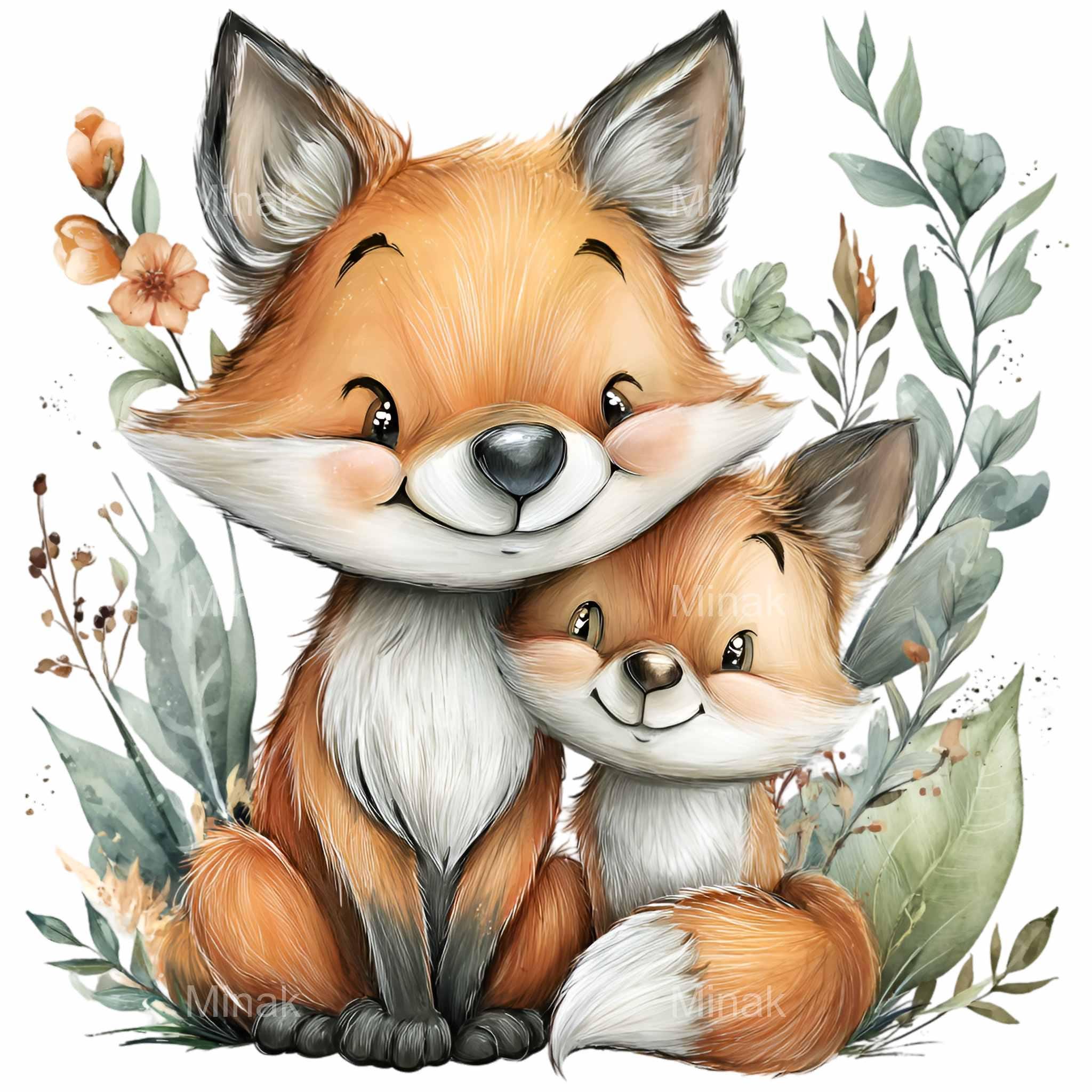 14 PNG Familie Clipart - Mama und Baby Fuchs digitaler Download für ...