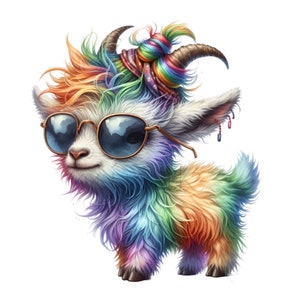 12 PNG Rainbow Baby Goat Clipart, Colorful Farm Animal Sunglasses - Etsy