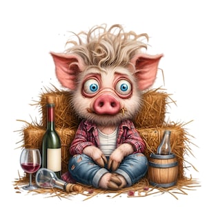 12 PNG Funny Pig Clipart – Farm Animal Illustration, Hay Bales ...