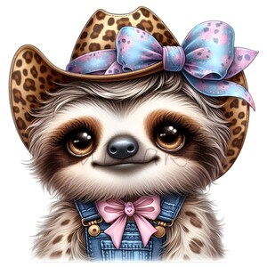 Cowboy Sloth Clipart 12 PNG Cute Sloth With Cowboy Hat and Pink Bow ...