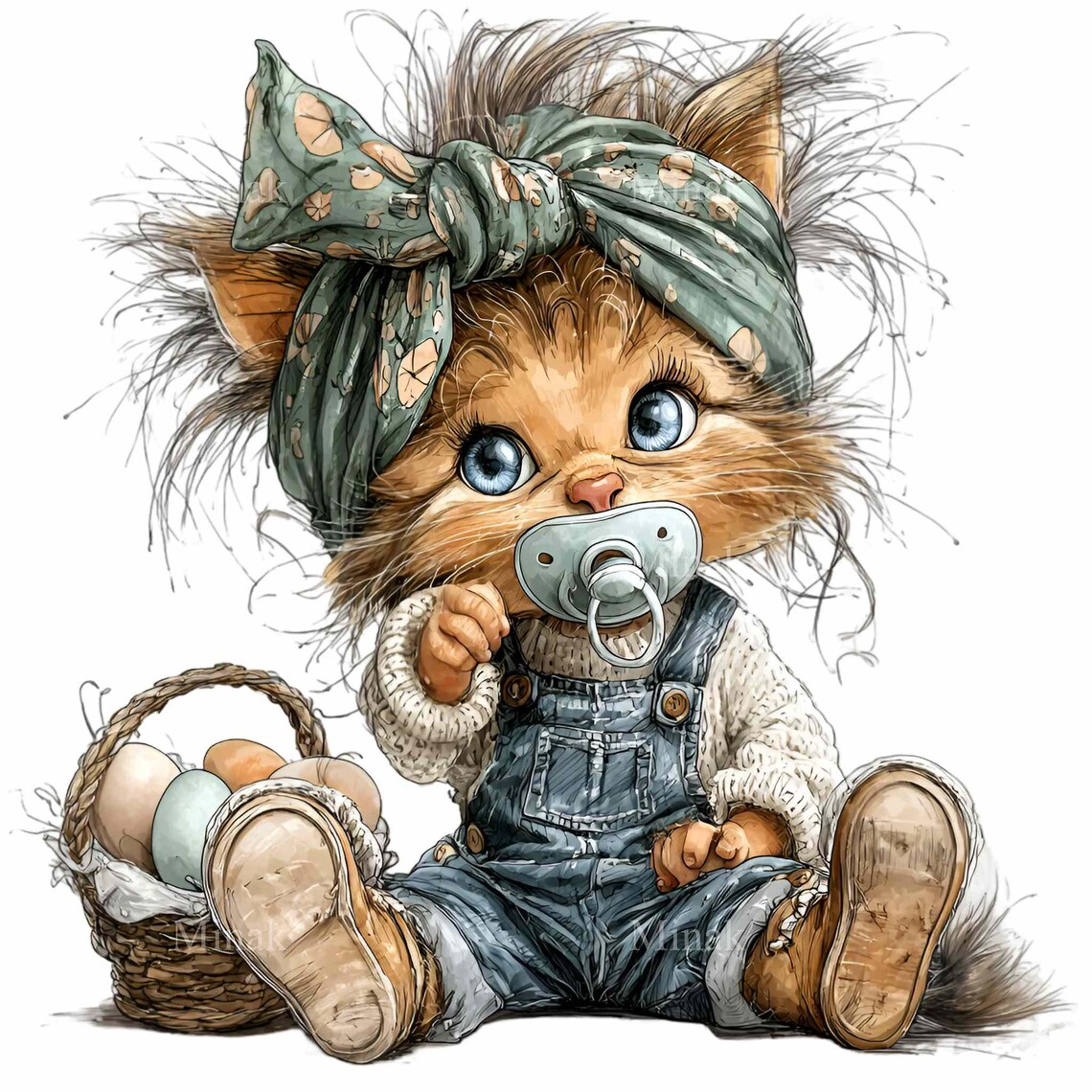 12 PNG Baby Kitten Pacifier Clipart, Cat With Headband Eggs Basket ...