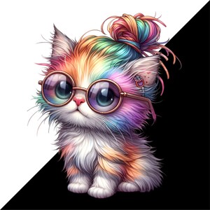 Messy Bun Clip Art, 12 PNG Rainbow Cute Cat Clipart, Kitten Girl ...