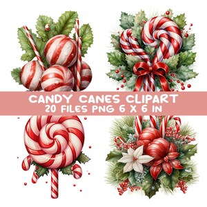 Candy Canes Clipart Bundle 20 PNG Watercolor Sweets, Card Making ...