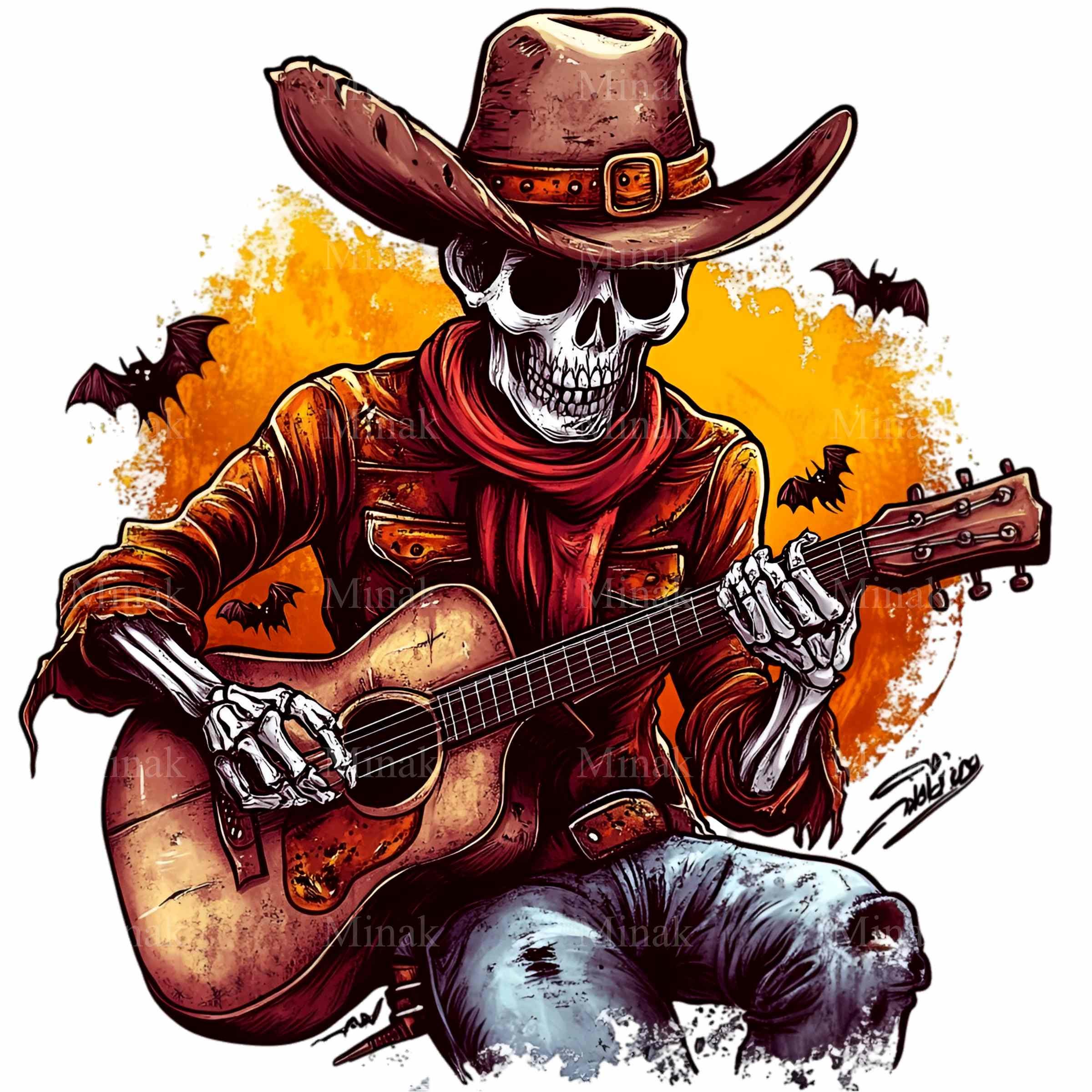 12 PNG Skeleton Cowboy Guitar, Western Gothic Clipart Country Music - Etsy