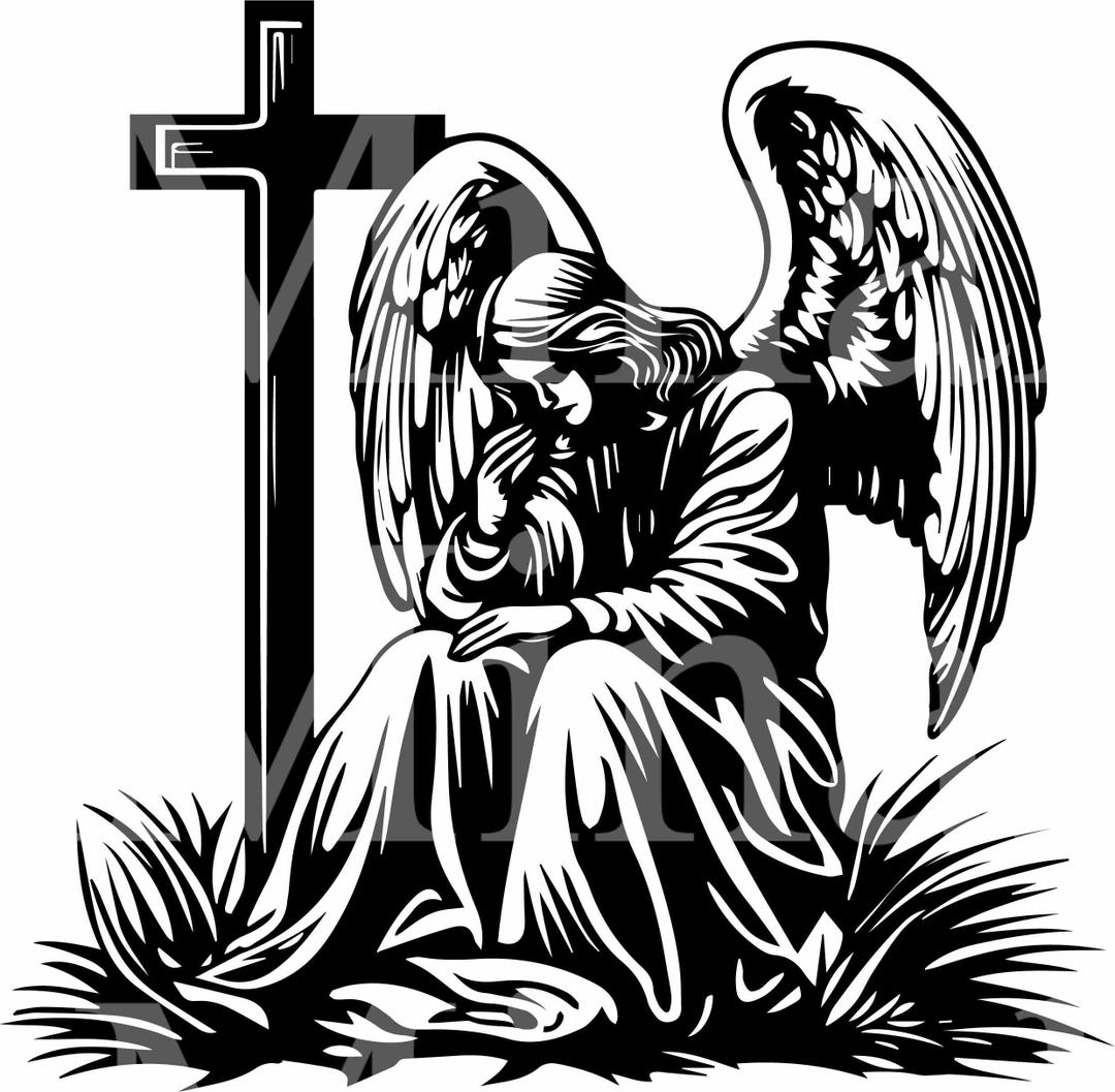 8 SVG Grieving Angel SVG Cut File for Memorial, Cross Angel Clipart ...