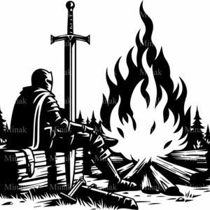 6 SVG Resting Knight SVG Cut File – Campfire Warrior With Sword Clipart ...