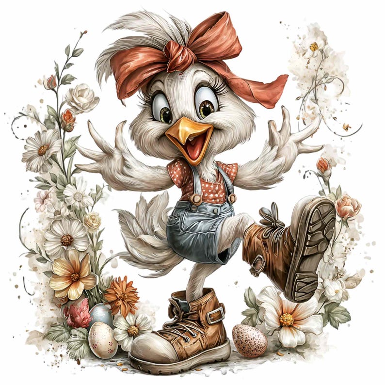 15 PNG Spring Chicken Clipart, Watercolor Farm Bird With Flowers ...