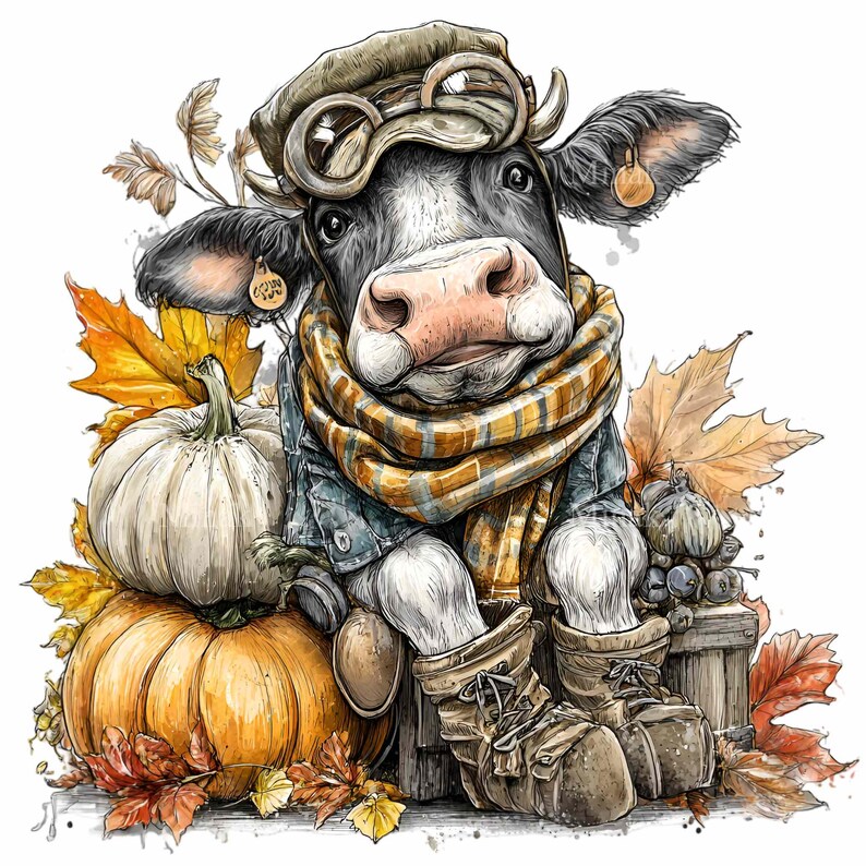 12 PNG Fall Cow Clipart, Autumn Pumpkin Highland Heifer Thanksgiving - Etsy