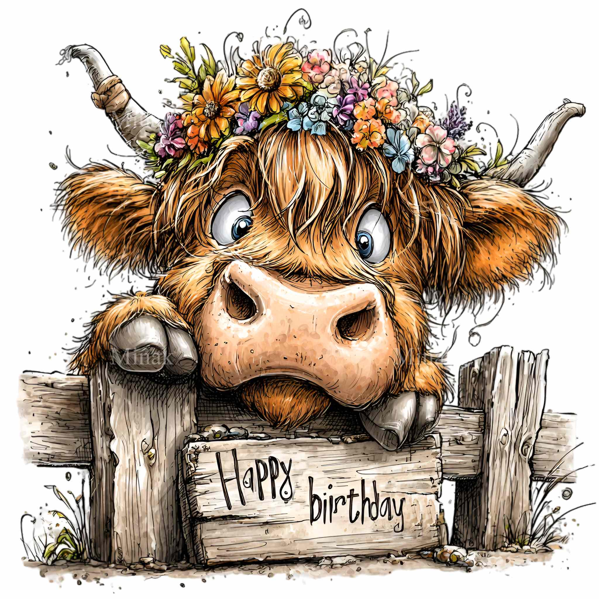12 PNG Floral Cow Birthday – Cute Baby Cow PNG Clipart – Highland Calf ...