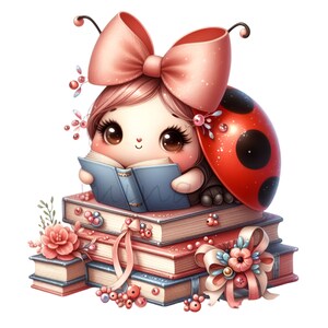 Ladybug Clipart, Reading Book Clip Art, 12 PNG English Teacher, Library ...