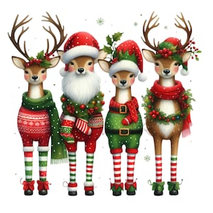 Christmas Reindeer Clipart, 14 Festive Holiday Deer PNG, Santa and Elf ...