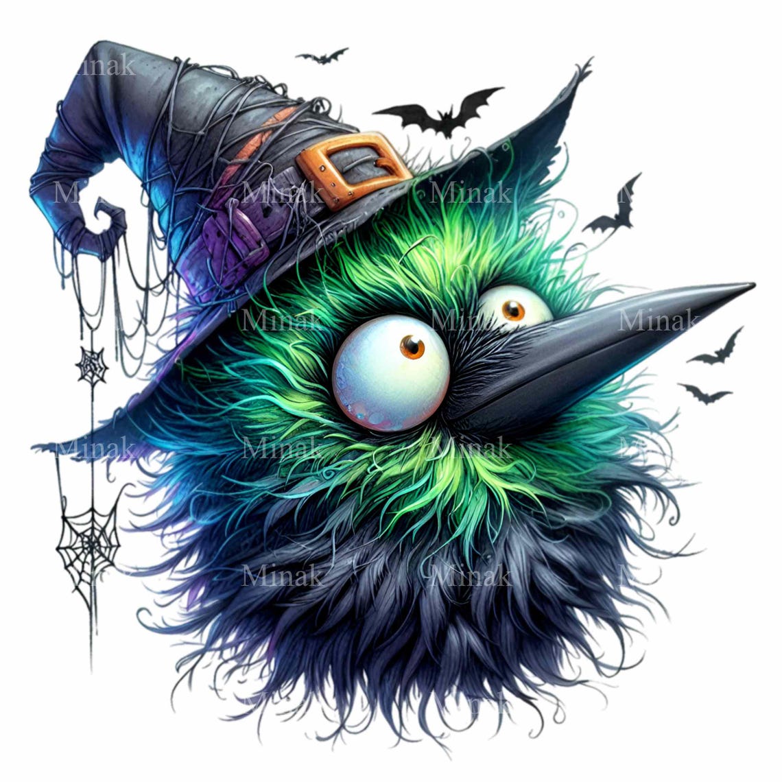 15 Witch Raven PNG Clipart - Cute Furry Green and Black Crow With ...