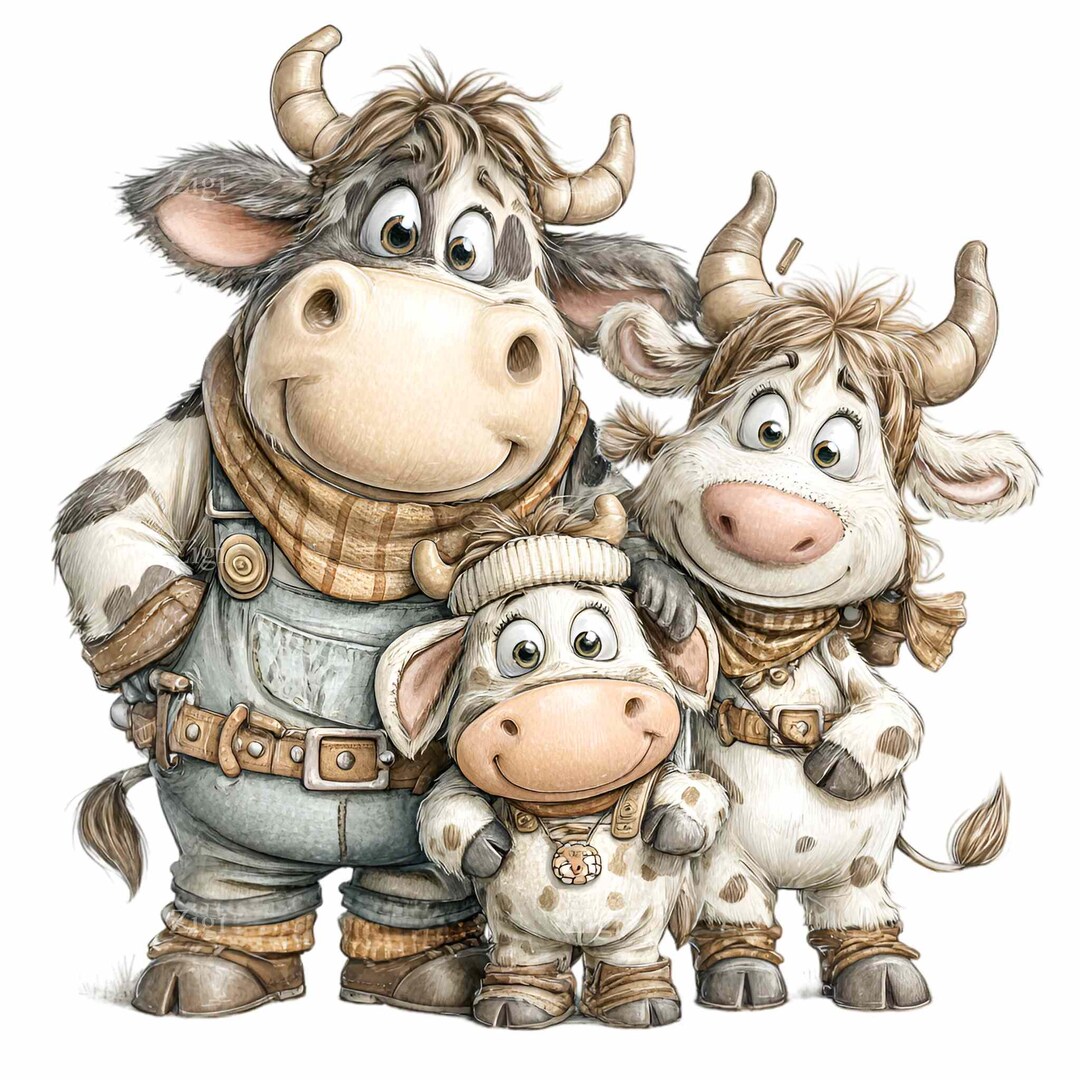 12 PNG Cow Family Clipart, Farmhouse Heifer Bull Calf Rustic ...