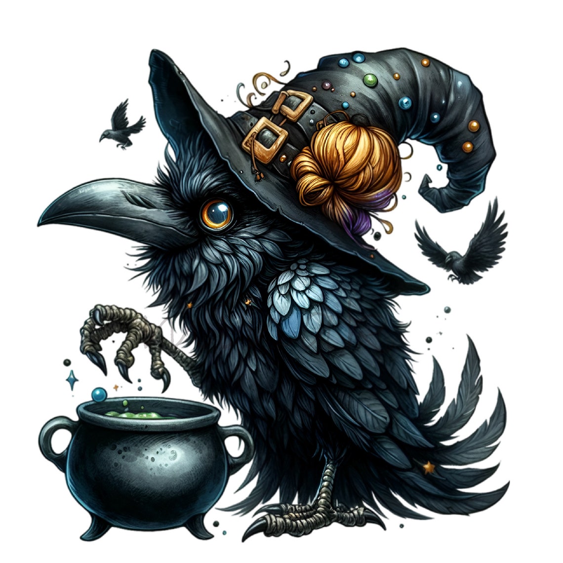 15 PNG Witch Hat Raven – Halloween Crow PNG Clipart – Spooky Bird Art ...