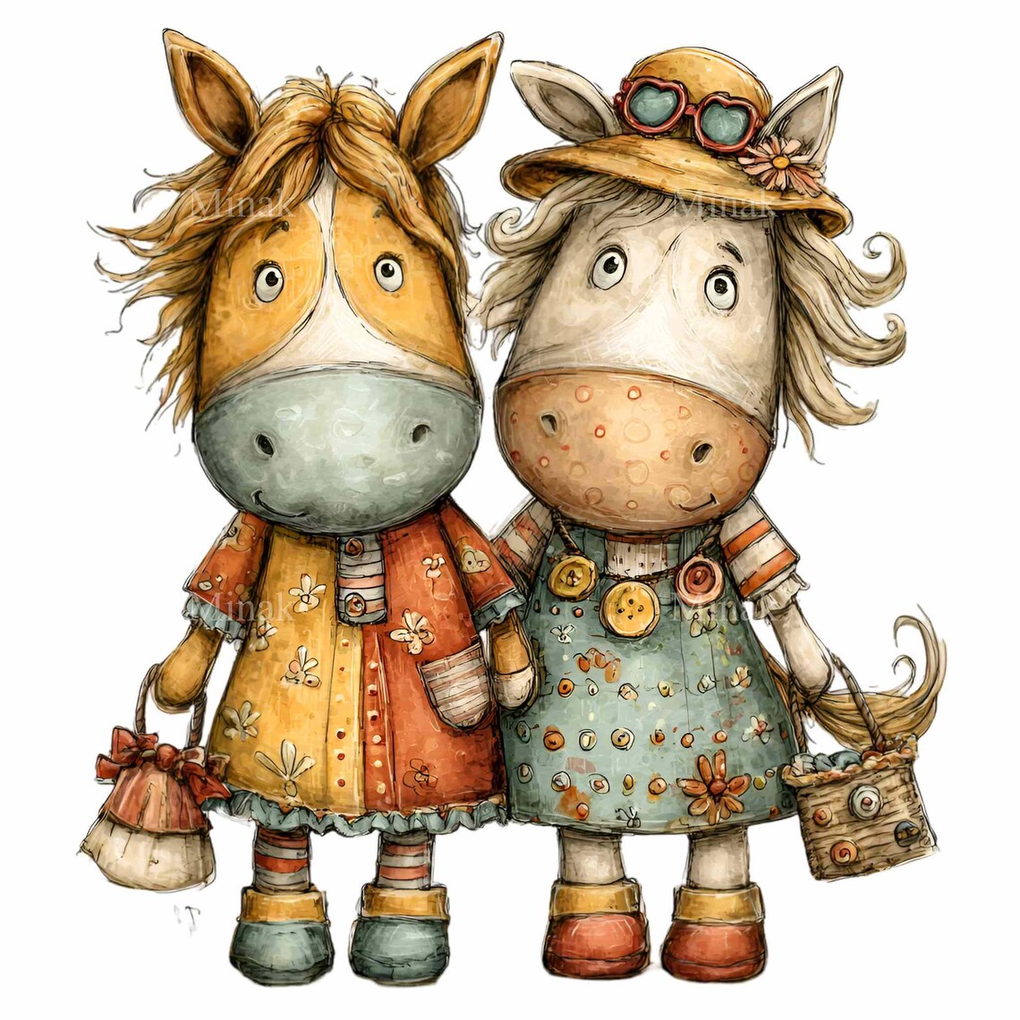 16 PNG Horse Duo Clipart – Cute Dressed Horses PNG – Farm Animal Art ...