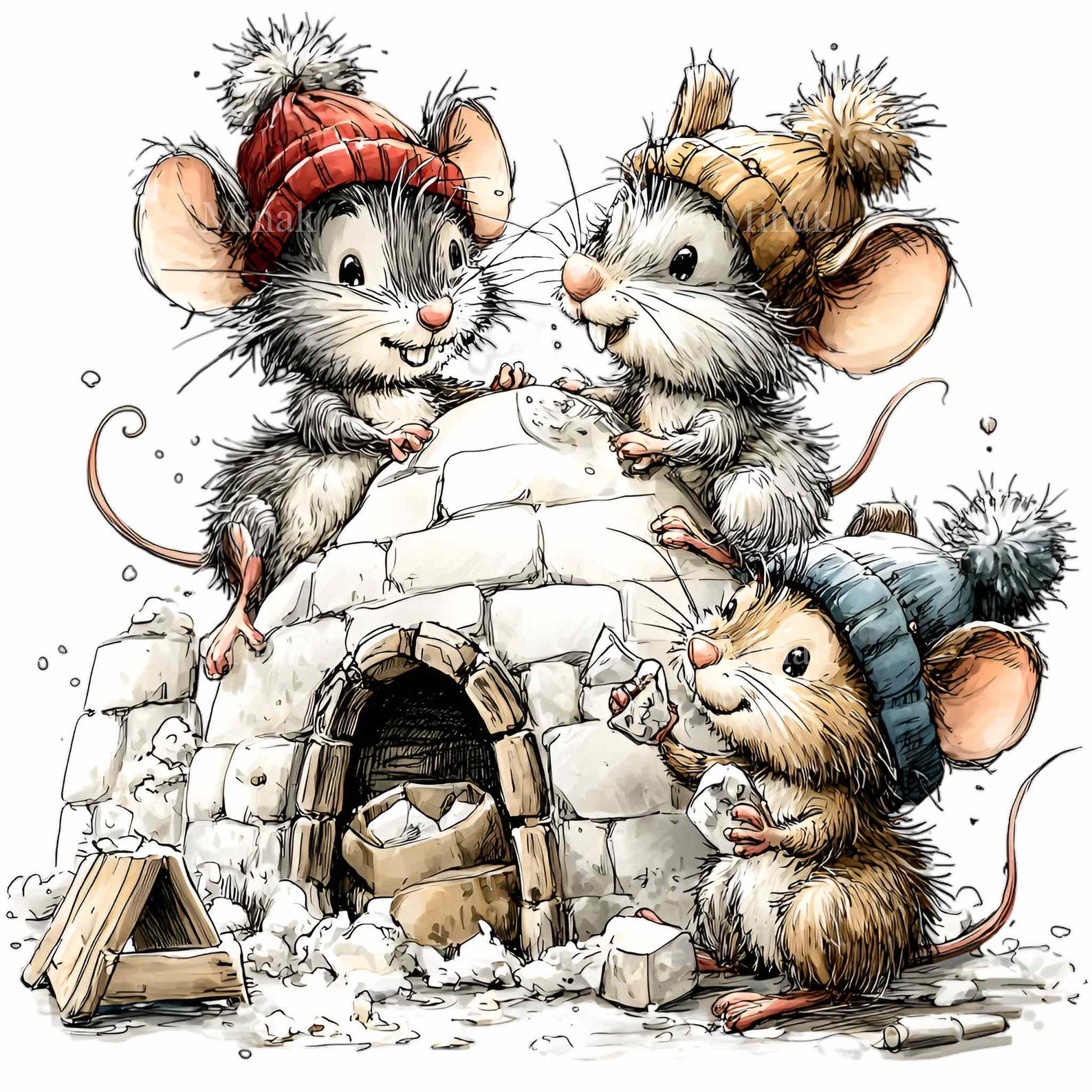 14 PNG Winter Mice Clipart – Watercolor Animal PNG – Cute Mouse ...