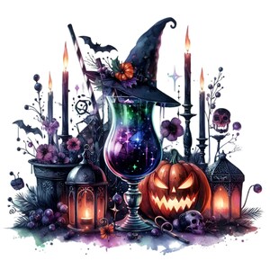 Witch's Brew Halloween Cocktail Watercolor Clipart 10 Spooky Drink Art ...