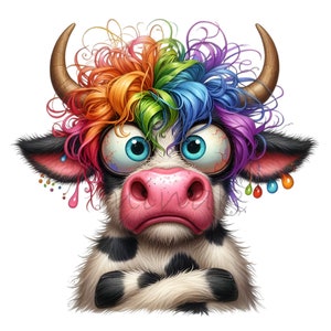 Rainbow Cow Fanny Heifer 15 PNG Farm Animal Illustration Clipart ...