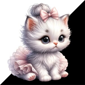 Kitten Ballerina Clip Art, 15 PNG Cute Girl Pink Tutu Ballet Baby Cat ...