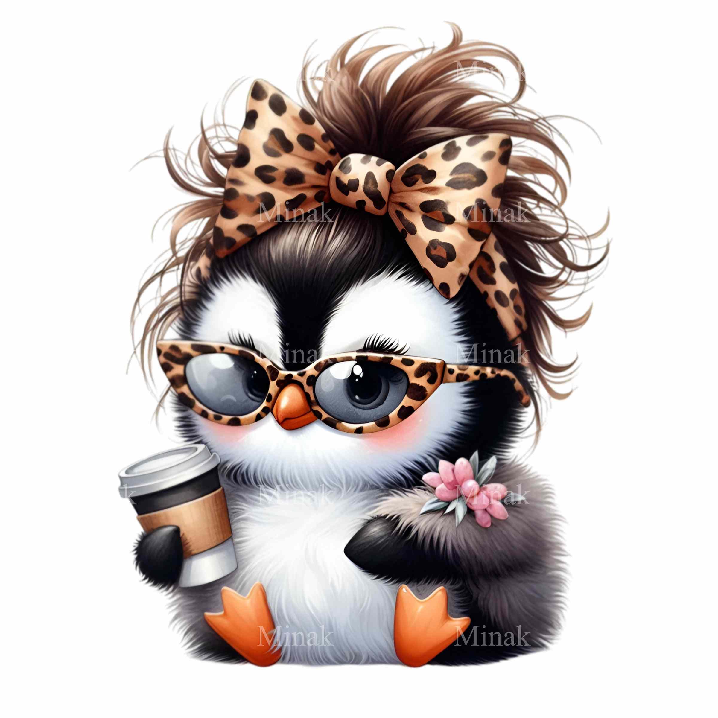 Cute Penguin PNG Clipart - 14 Adorable Penguin With Glasses and Coffee ...
