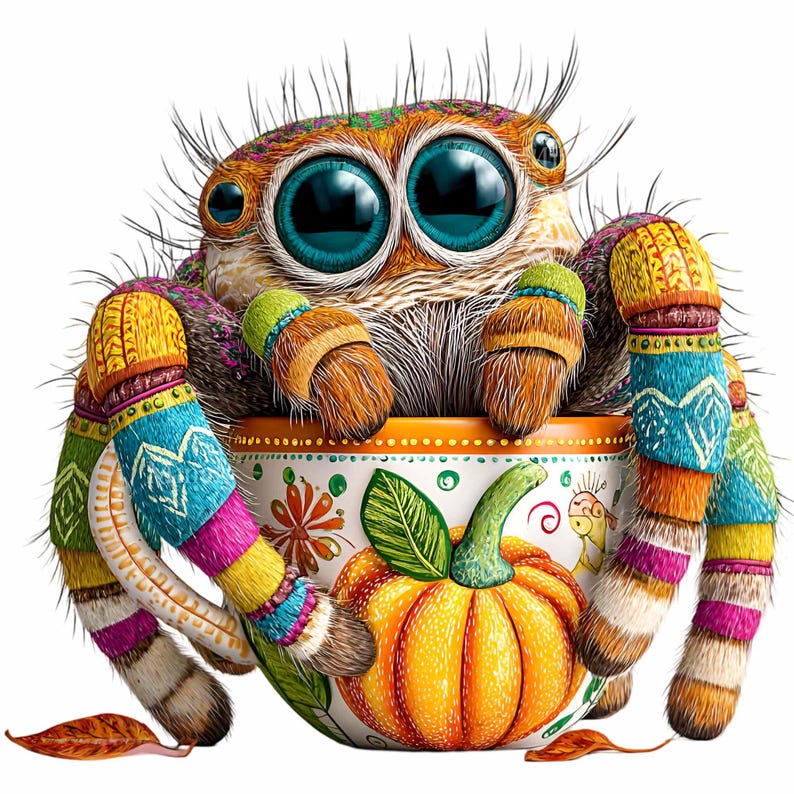 15 PNG Funny Spider Clipart – Autumn Bug in Colorful Mug PNG – Fall ...