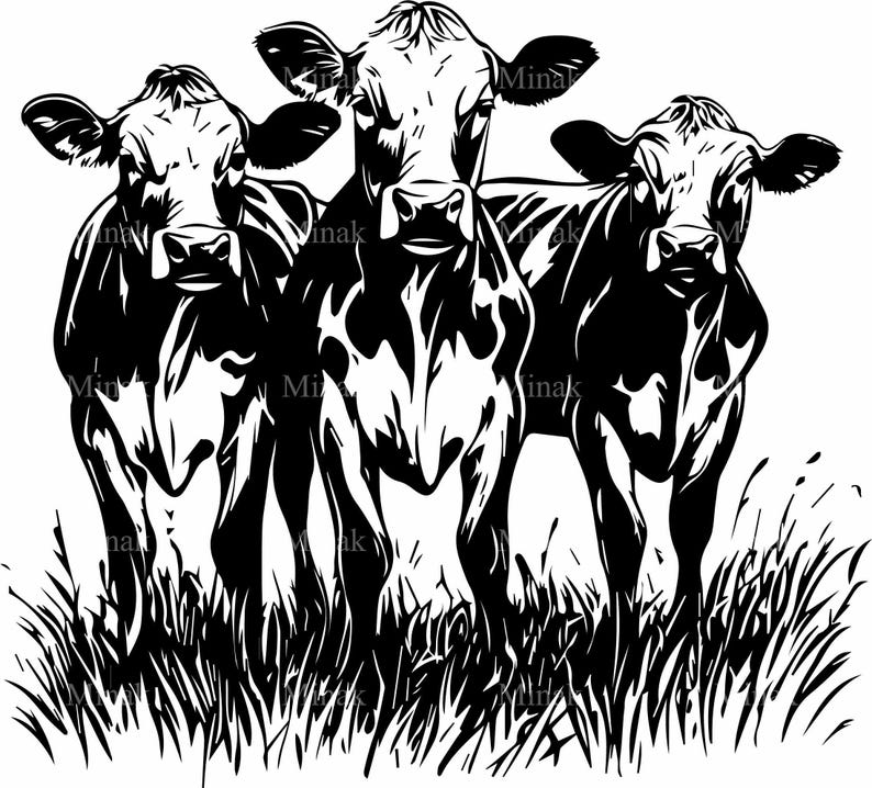 4 Farm Cows SVG, Trio of Cattle Cut File, Rustic Livestock Clipart ...