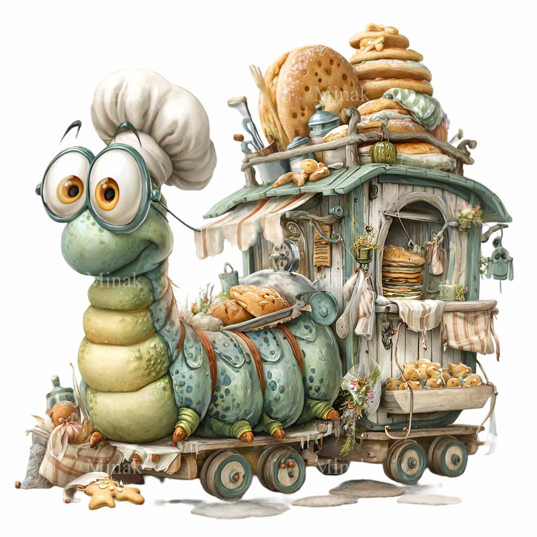 16 PNG Bread Bug Clipart – Funny Caterpillar Baker With Rustic Bakery ...