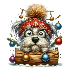 15 Funny Christmas Dog PNG Clipart With Hat, Scarf and Ornaments on ...