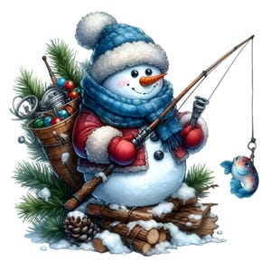 15 PNG Fishing Snowman Clipart – Winter PNG – Fun Holiday Character for ...
