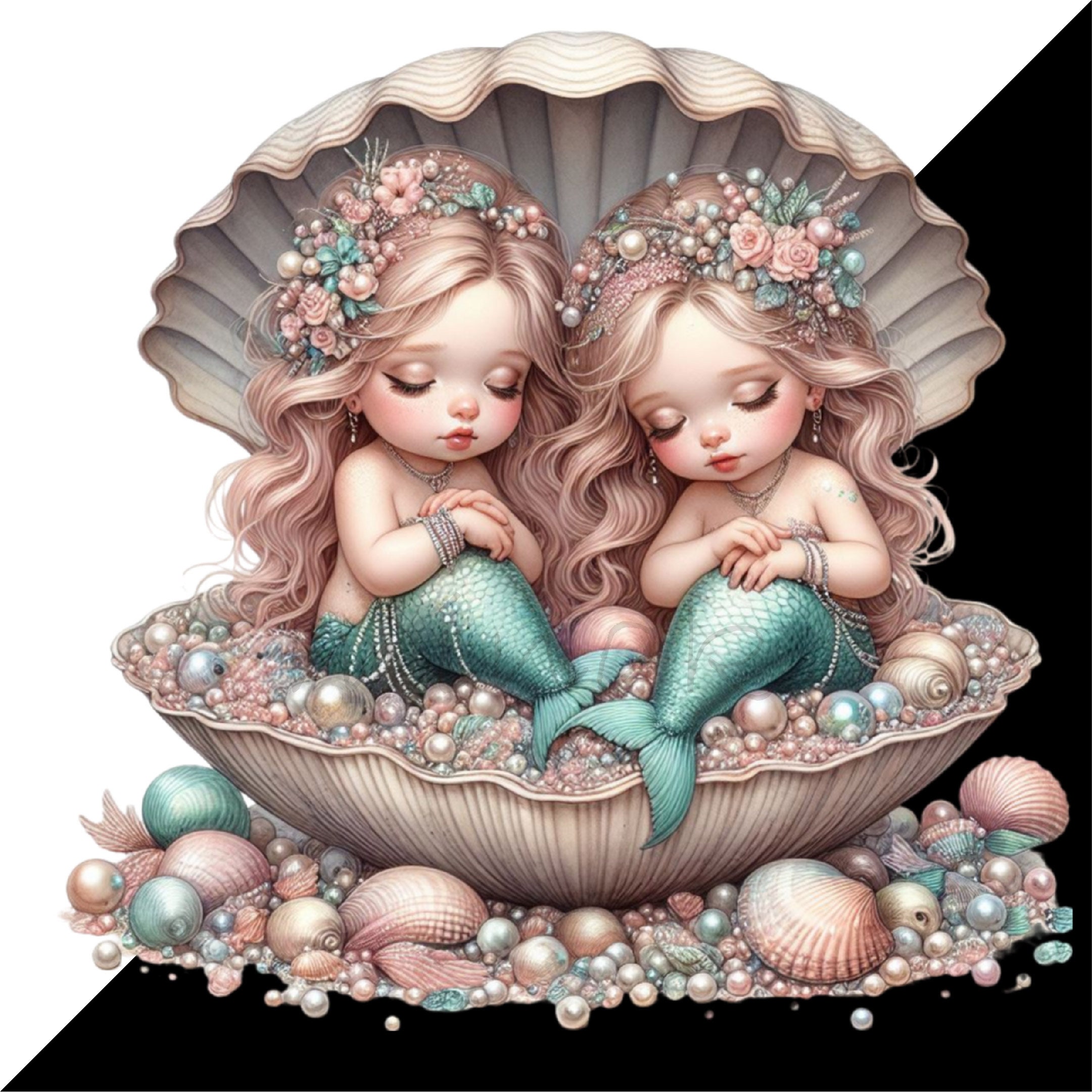 10 PNG Mermaid Twins Clipart – Cute Baby Mermaids PNG – Under the Sea ...