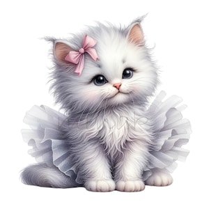 Kitten Ballerina Clip Art, 15 PNG Cute Girl Pink Tutu Ballet Baby Cat ...