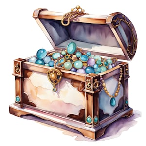 Treasure Chest Clipart PNG, 15 Watercolor Pirate Jewelry Png ...