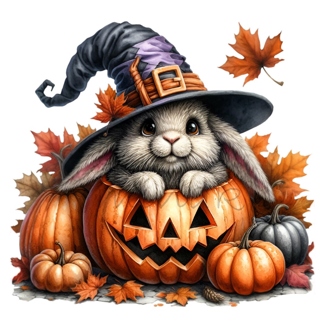 Cute Halloween Bunny in Pumpkin Clipart 14 Witch Hat, Jack-o'lantern ...