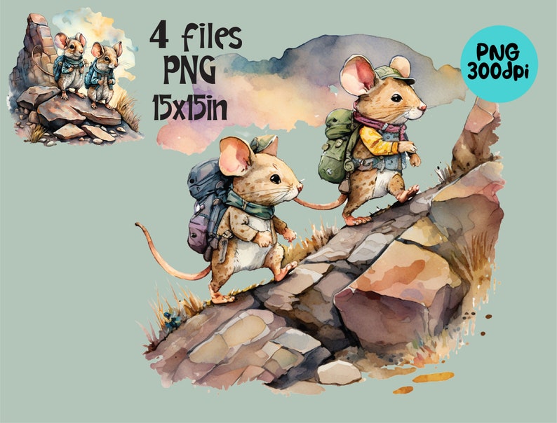Hiking Clipart Cute Mice Family Adventure Mountains - Etsy
