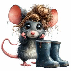 10 PNG Mouse in Boot Clipart – Cute Rainy Day Animal PNG – Whimsical ...