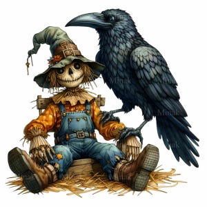 11 PNG Raven Scarecrow PNG – Halloween Clipart – Spooky Fall Crow Art ...