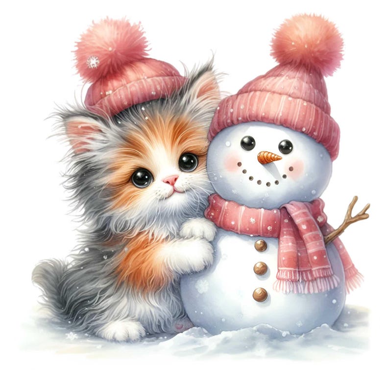18 PNG Winter Kitten Snowman Clipart – Cute Holiday Cat PNG – Christmas ...