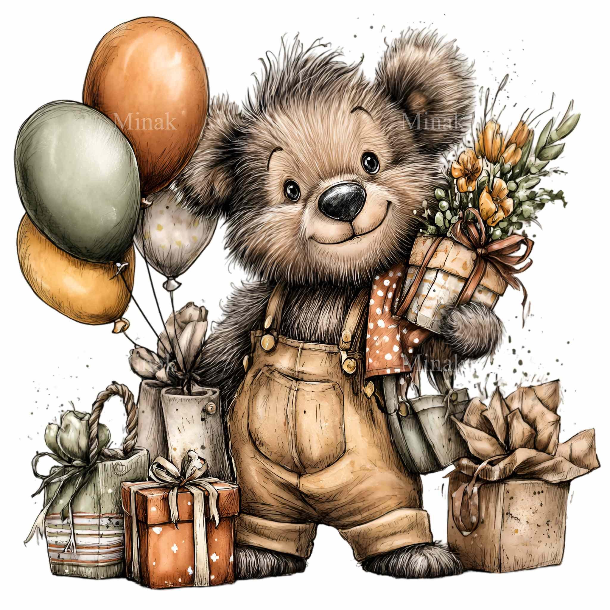 10 PNG Birthday Bear Clipart - Cute Party Animal Png - Kids Invitation ...