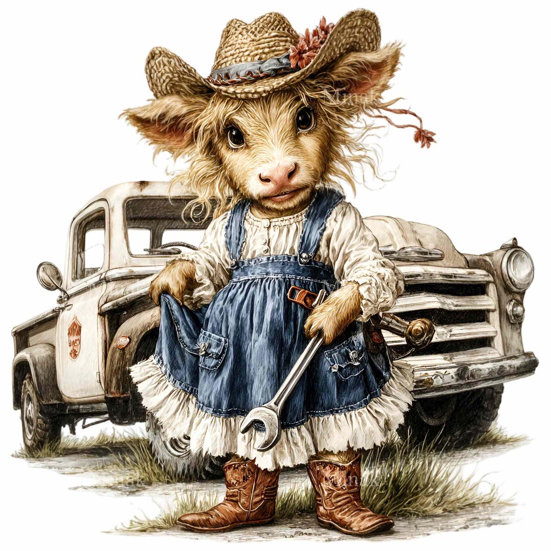 15 PNG Cow Clipart Western Mechanic Illustration, Watercolor Farm ...