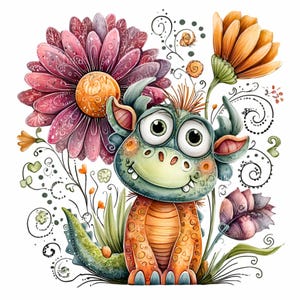 12 PNG Floral Monster Clipart – Cute Cartoon PNG – Spring Fantasy ...
